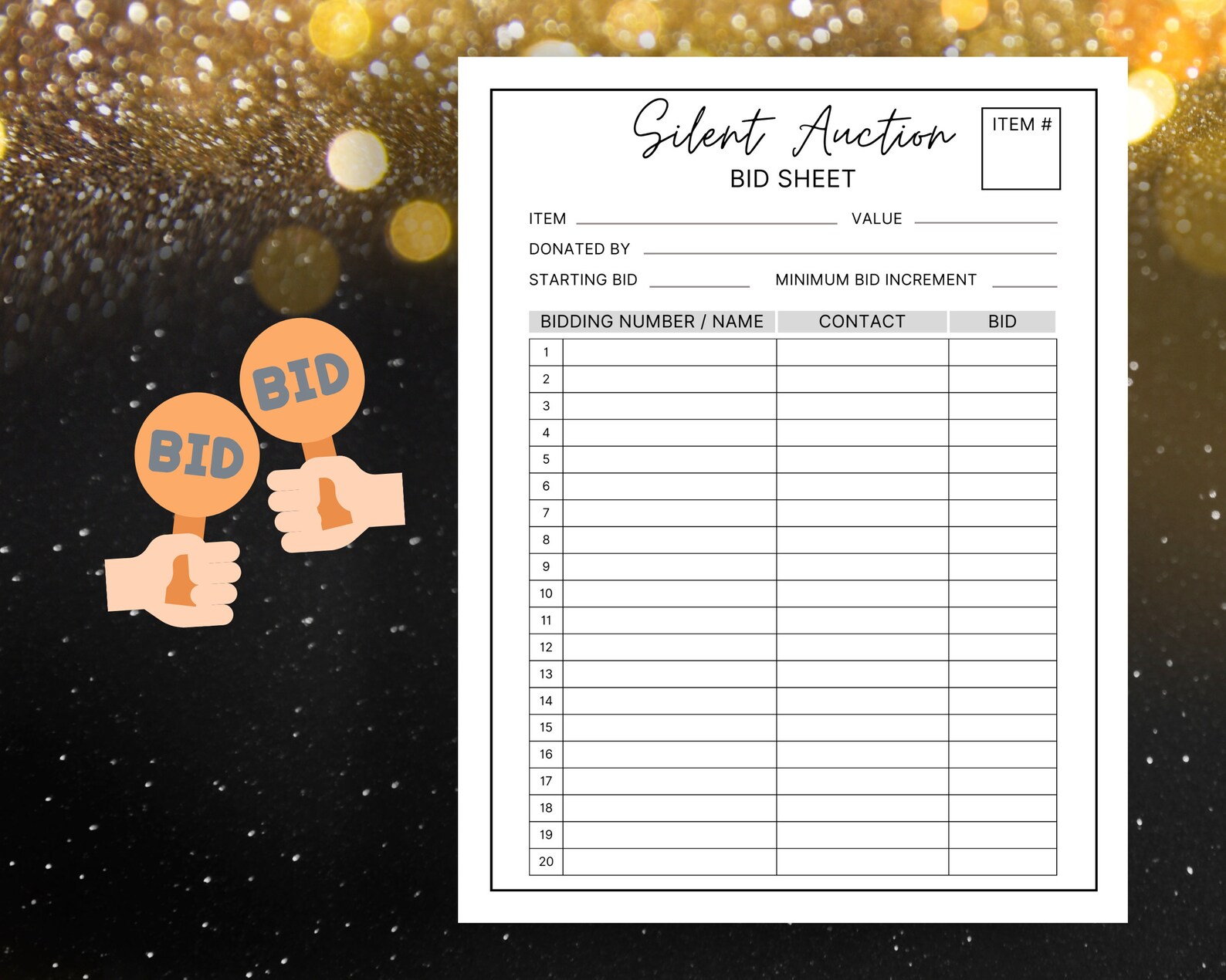 Editable Silent Auction Bid Sheet, Silent Auction Sign up Sheet, Silent Auction Bid Form ...