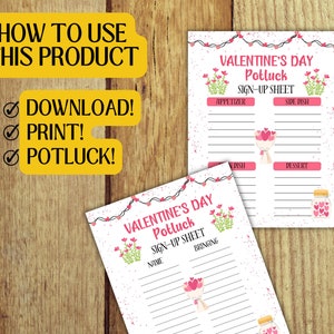 Valentines Day Potluck Sign up Sheet, Potluck Sign up Sheet, Potluck ...