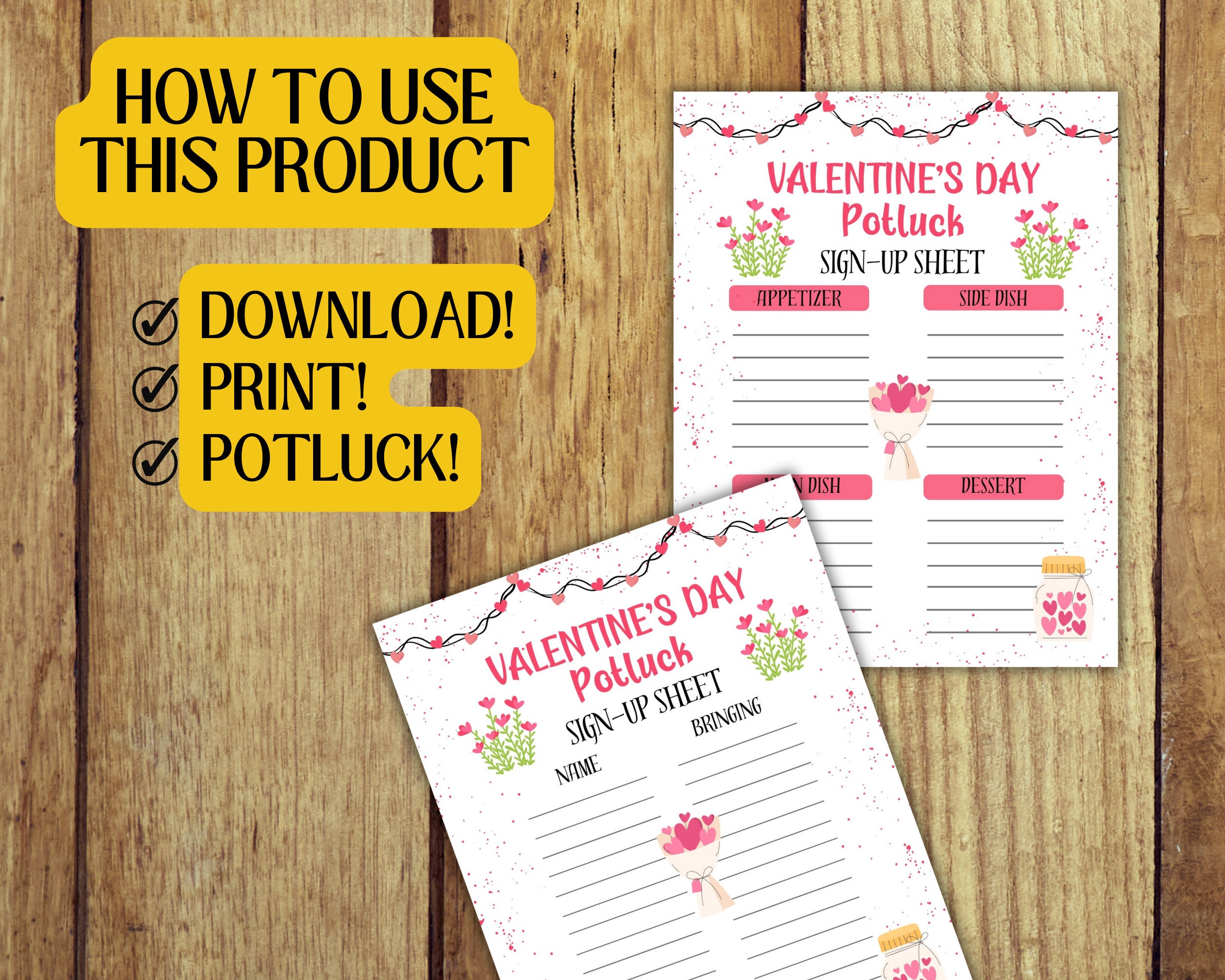 Valentines Day Potluck Sign up Sheet, Potluck Sign up Sheet, Potluck ...