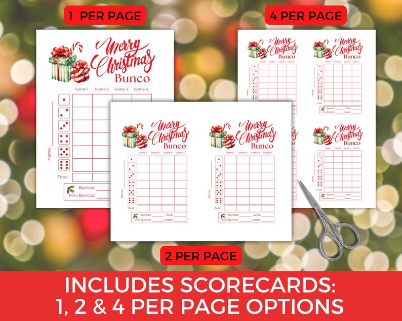 Christmas Bunco Game, Holiday Printable Bunco Score Cards, Christmas ...