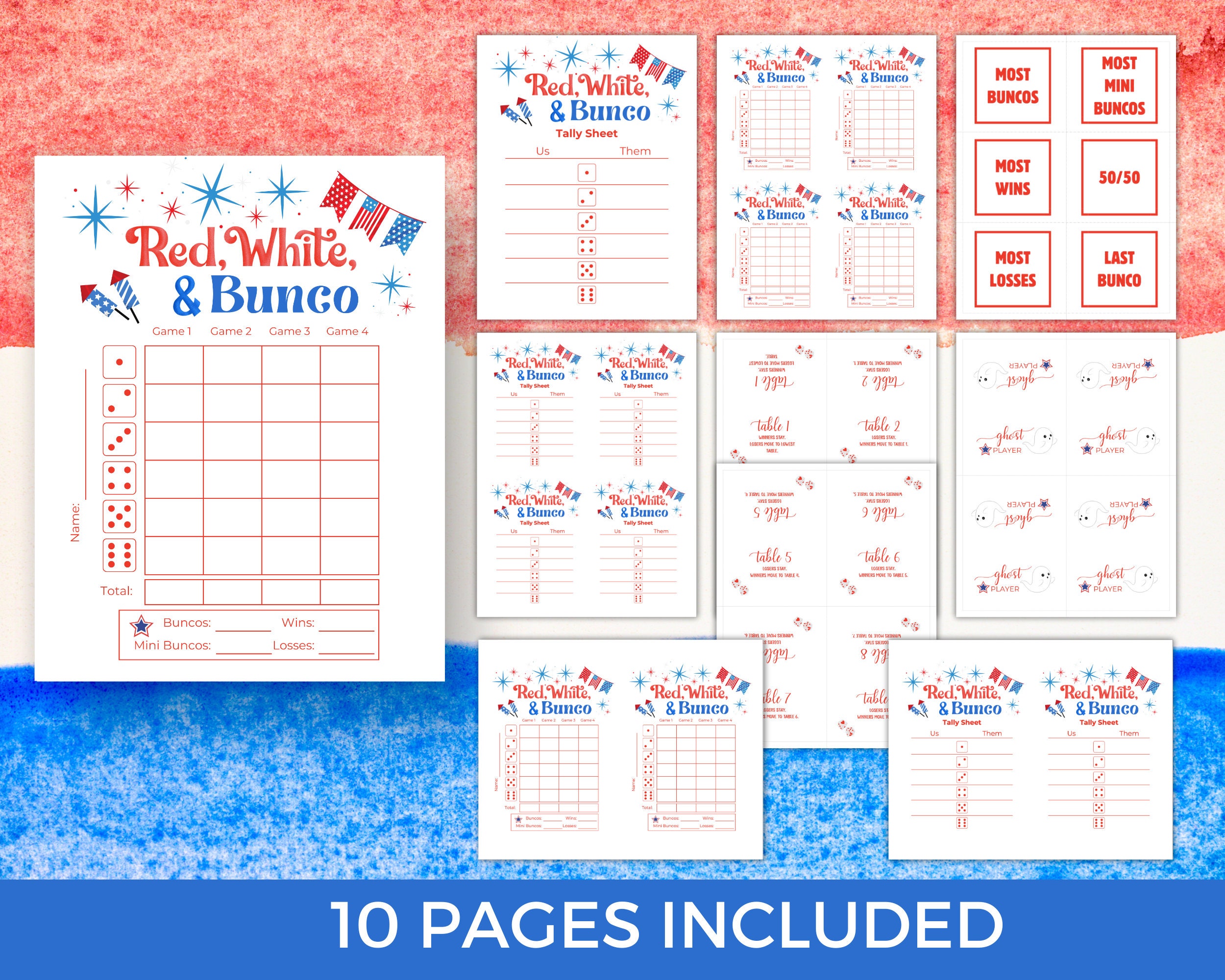 4th of July Bunco Score Sheets, July Bunco Score Cards, Patriotic Bunco ...
