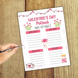Valentines Day Potluck Sign up Sheet, Potluck Sign up Sheet, Potluck ...