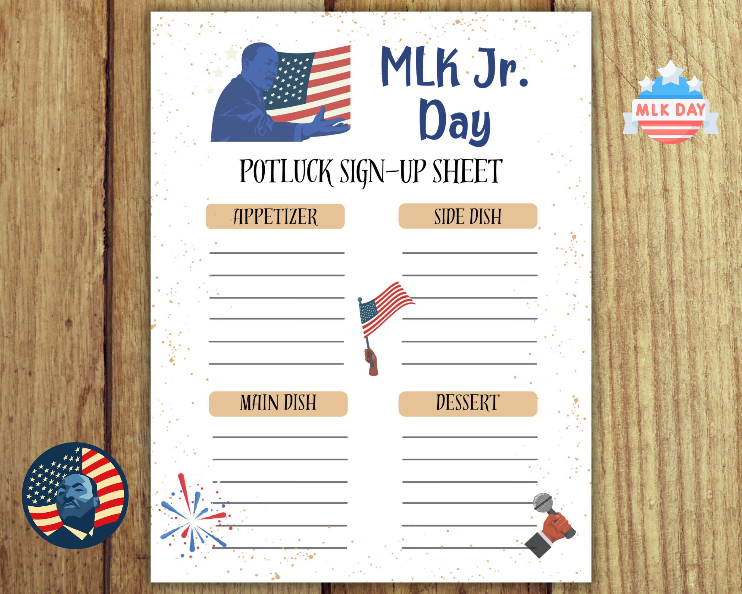 MLK Jr Day Sign up Sheet, Potluck Sign up Sheet, Potluck Sign up Form ...