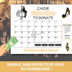 Choir Fundraiser Calendar, Pick a Date to Donate, Cash Calendar, Choir ...