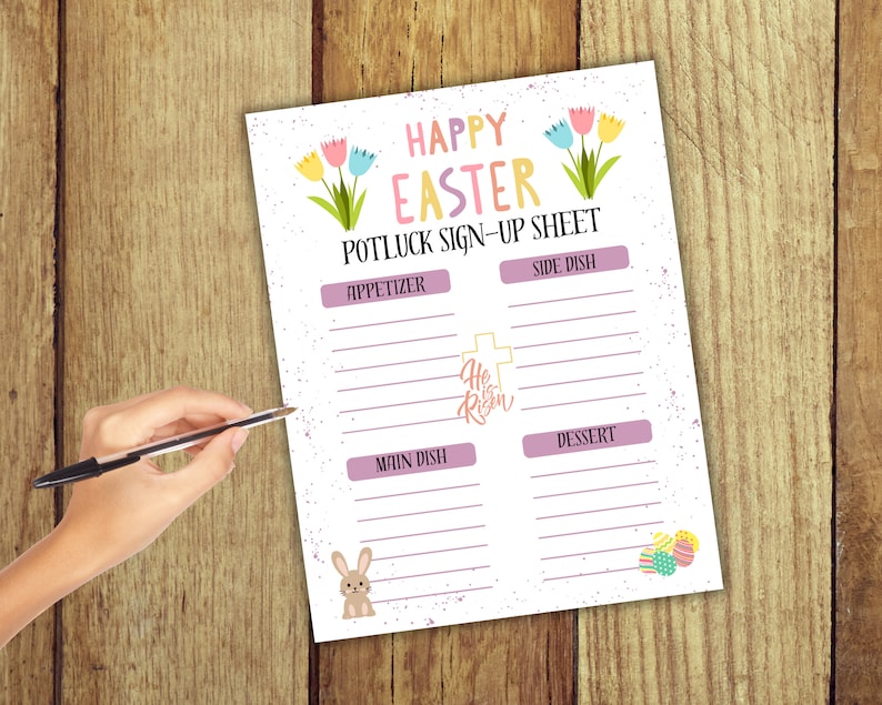 Easter Potluck Sign up Sheet, Potluck Sign up Form, Easter Party Menu ...