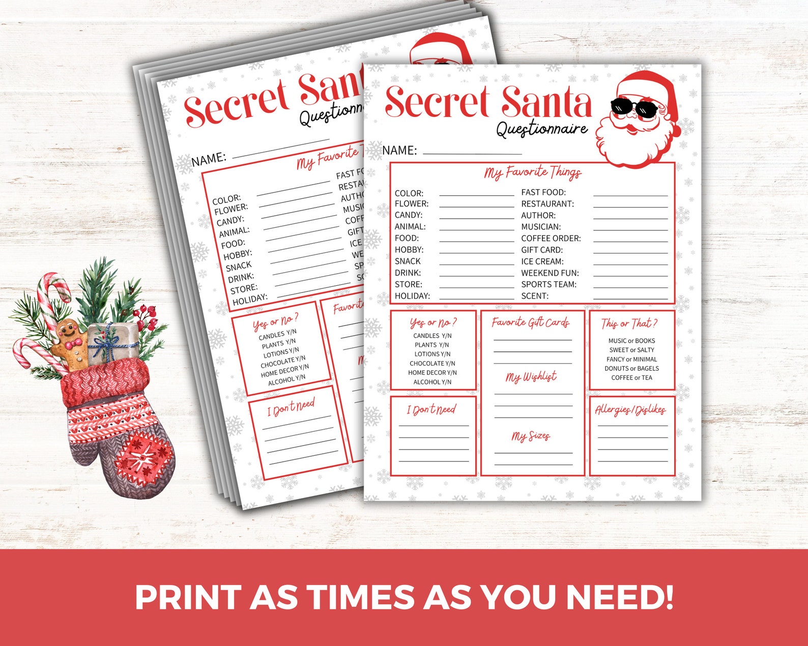 Secret Santa Questionnaire Printable, Secret Santa Wish List, Secret ...