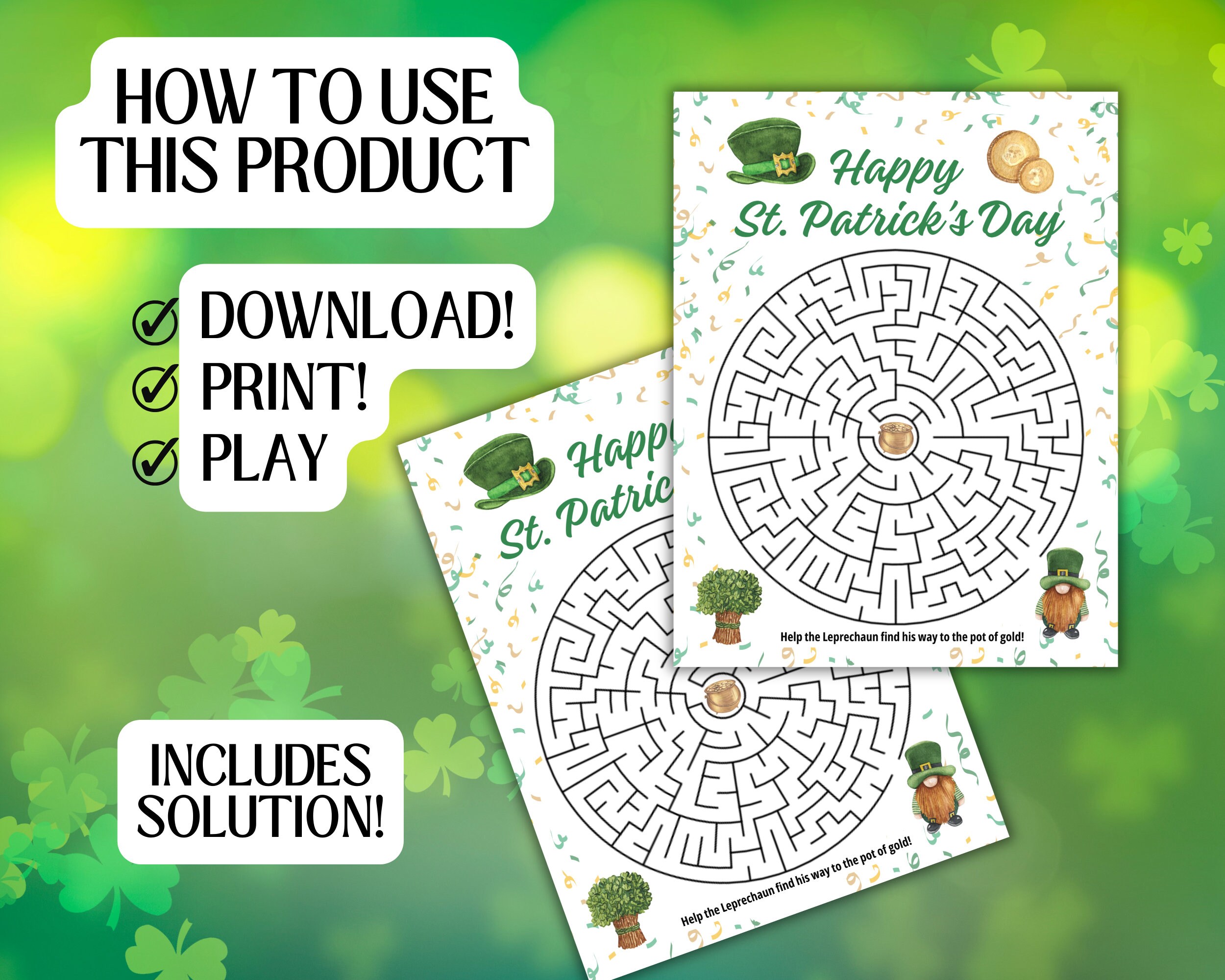 St Patrick's Day Maze, Saint Patricks Day Party Game, St Patricks Day ...