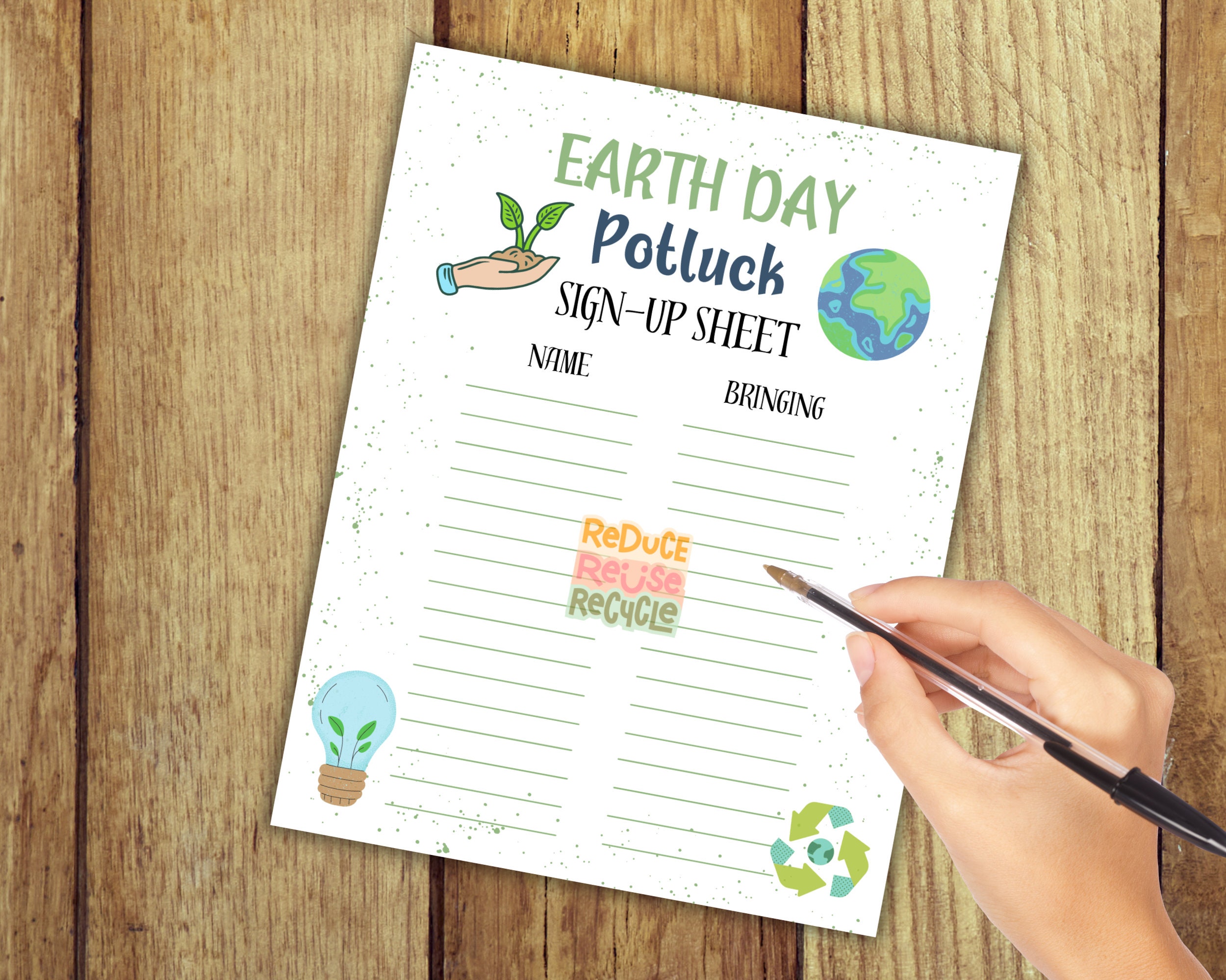 Earth Day Potluck Sign up Sheet, Potluck Sign up Sheet, Potluck Sign up ...