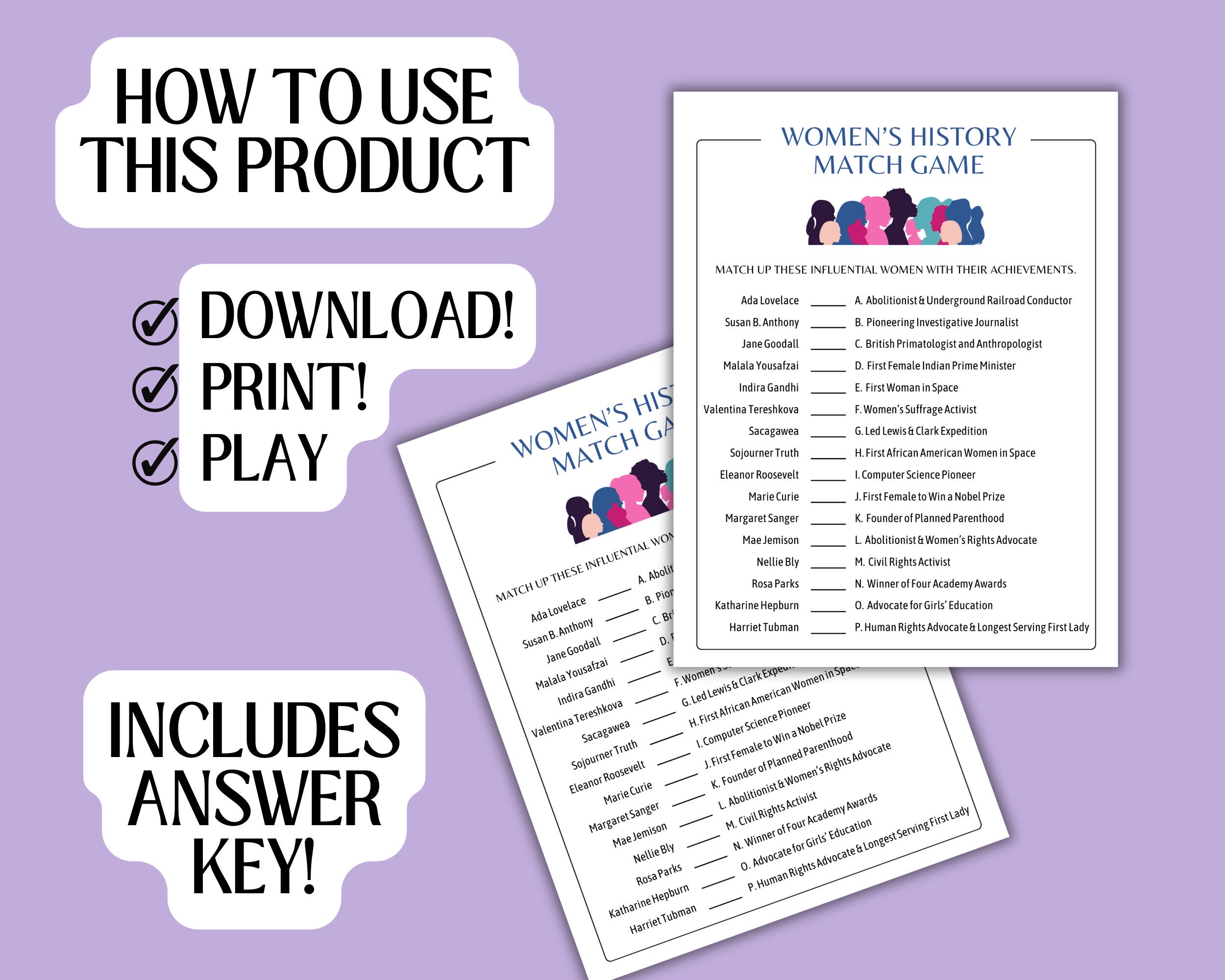 Women's History Month Match Game, International Women's Day Activity ...