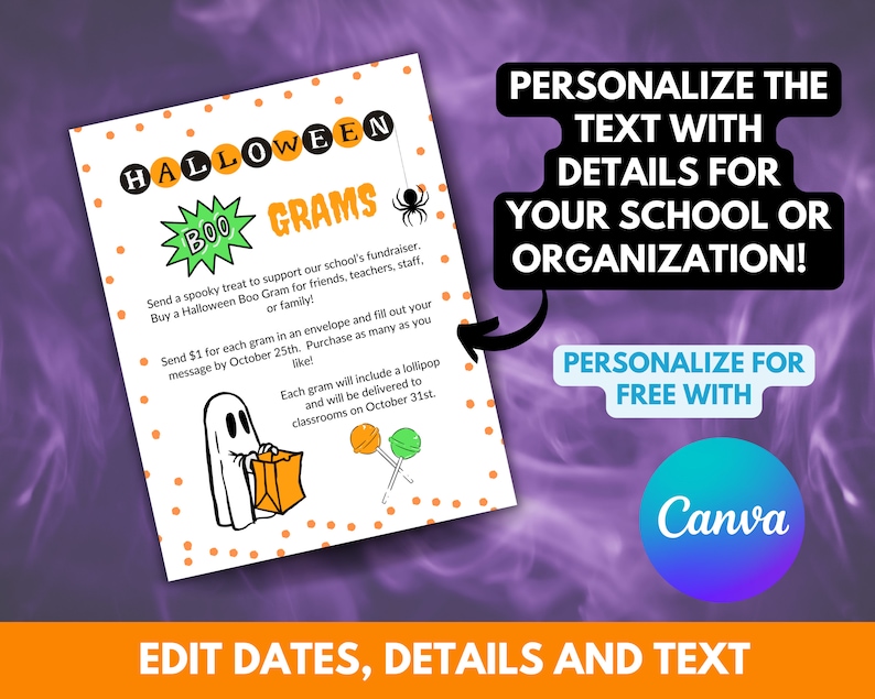 Editable Halloween Candy Gram Form, Halloween School Fundraiser Flyer ...