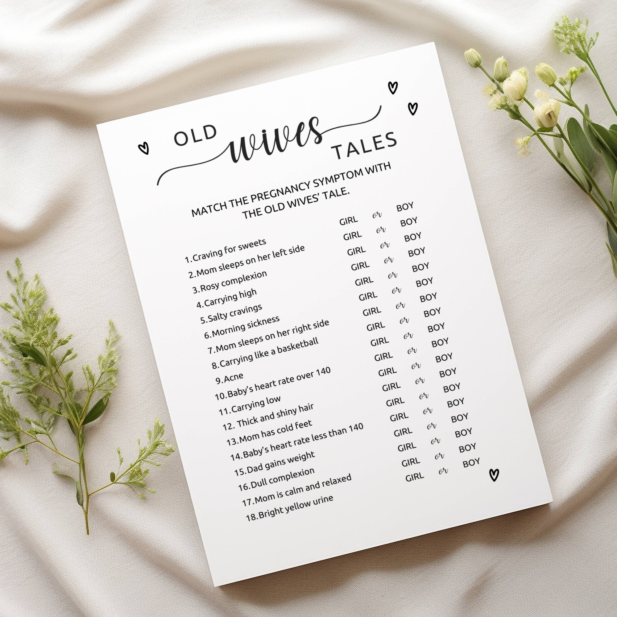 Old Wives Tale Game, Printable Baby Shower Game, Minimalist Baby Shower ...