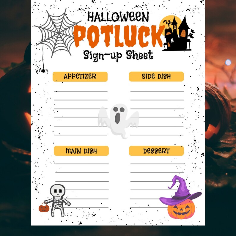 Halloween Potluck Sign up Sheet, Potluck Sign up Sheet, Potluck Sign up ...