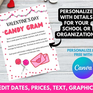 Editable Valentine's Day Candy Gram Flyer, Valentine School Fundraiser ...
