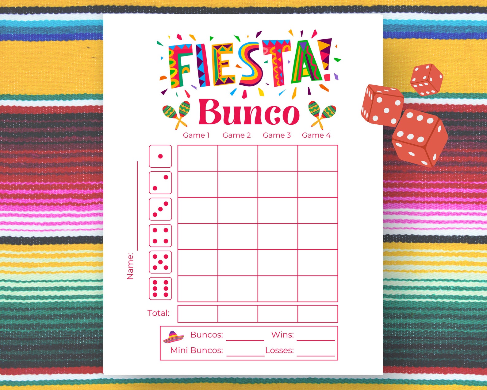Fiesta Bunco Score Sheets, May Bunco Score Cards, Fiesta Bunco Game ...