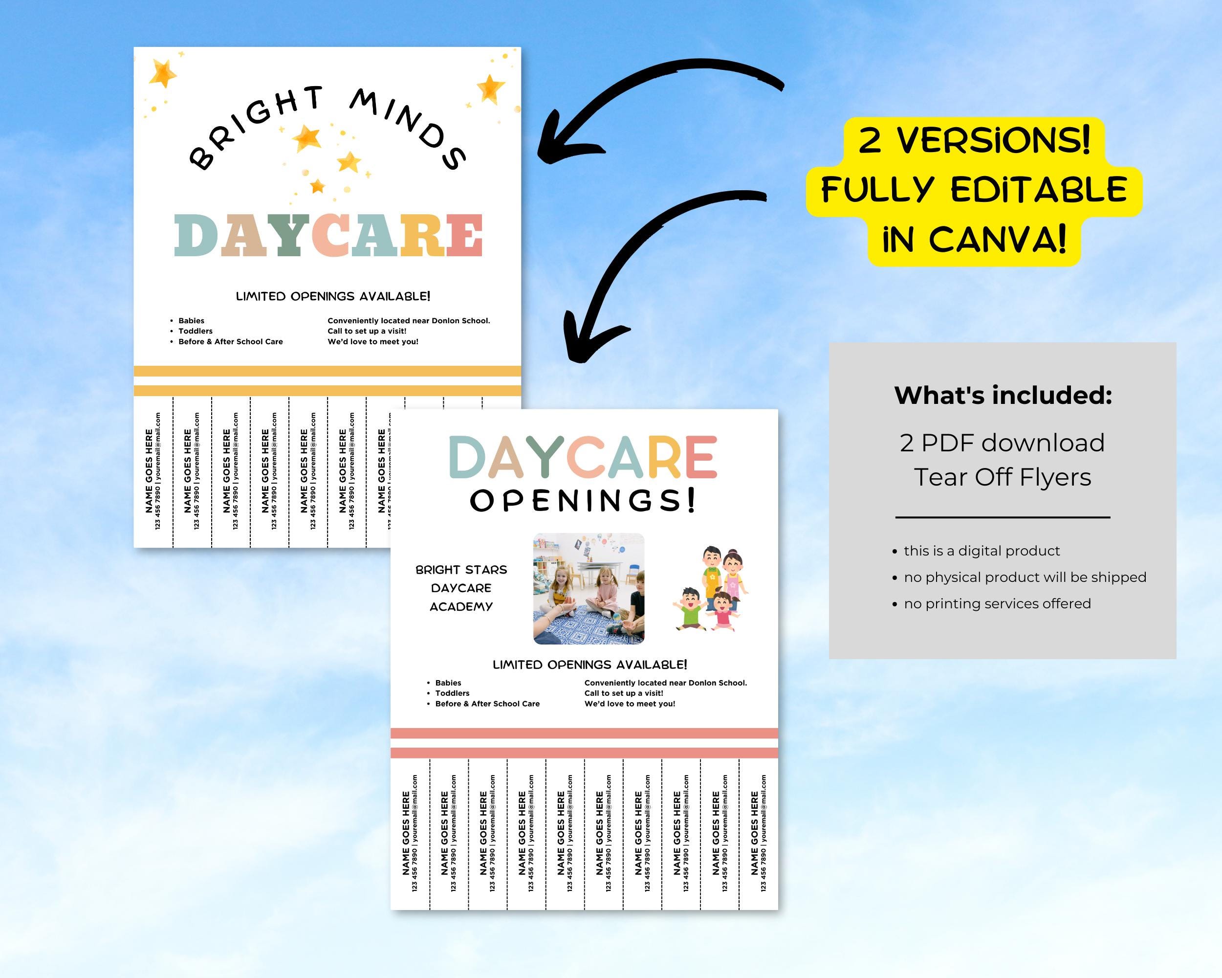 Daycare Tear off Flyer, Childcare Flyer, Daycare Flyer, Editable ...