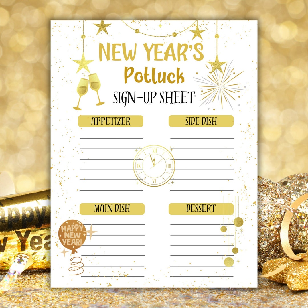 New Year's Potluck Sign up Sheet, Potluck Sign up Sheet, Potluck Sign ...
