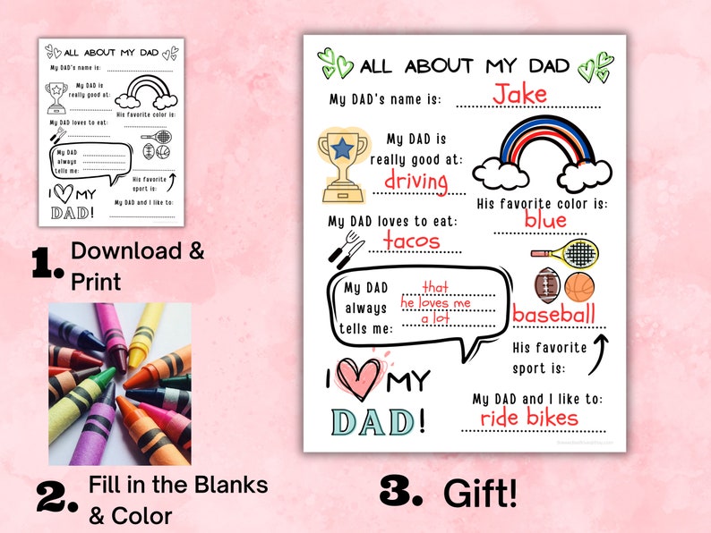 All About My Dad Printable Kids Father's Day Printable - Etsy