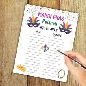 Mardi Gras Potluck Sign up Sheet, Potluck Sign up Sheet, Potluck Sign ...