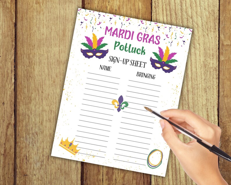 Mardi Gras Potluck Sign up Sheet, Potluck Sign up Sheet, Potluck Sign ...