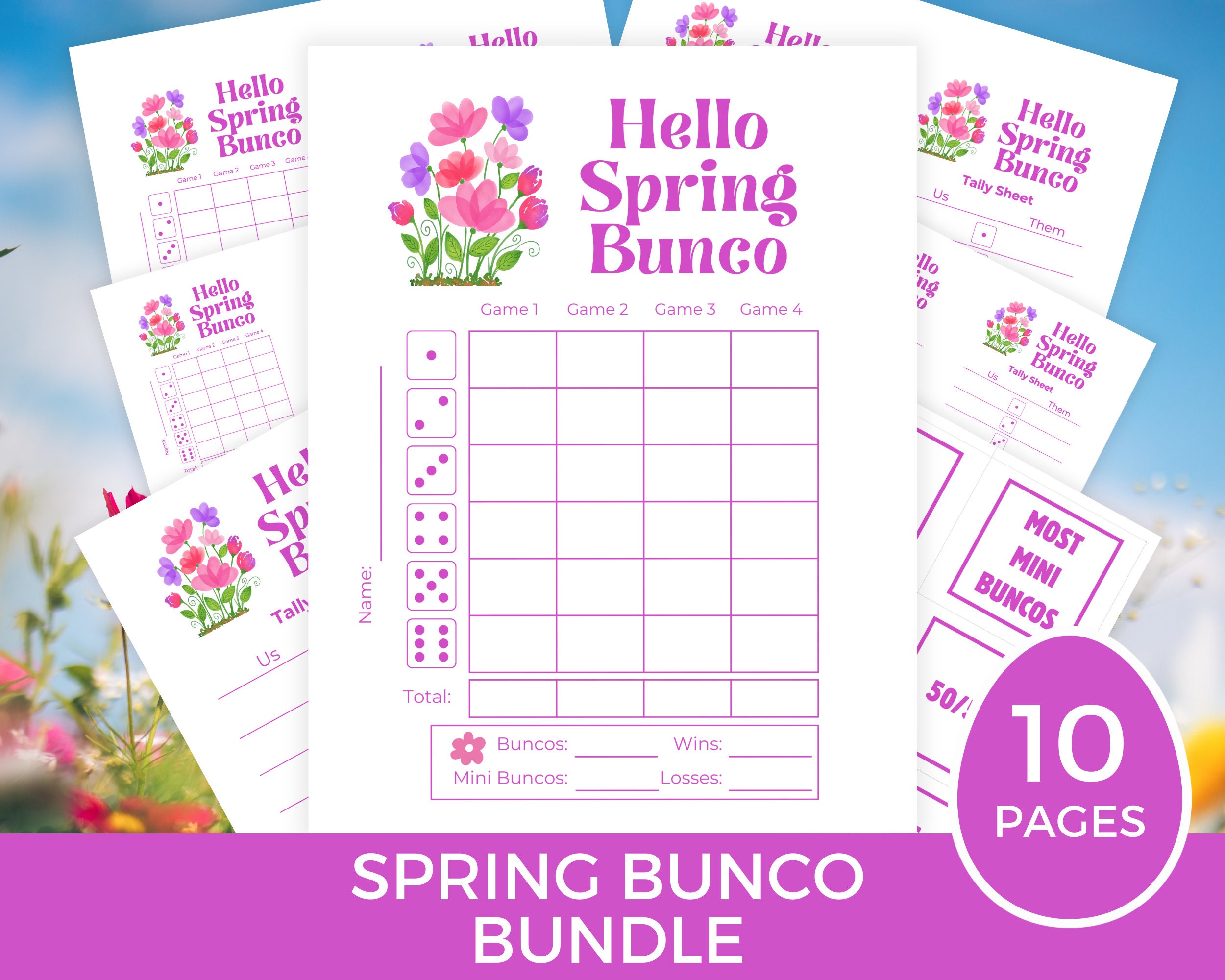 Spring Bunco Score Sheets, April Bunco Sheets, Hello Spring Bunco Game ...
