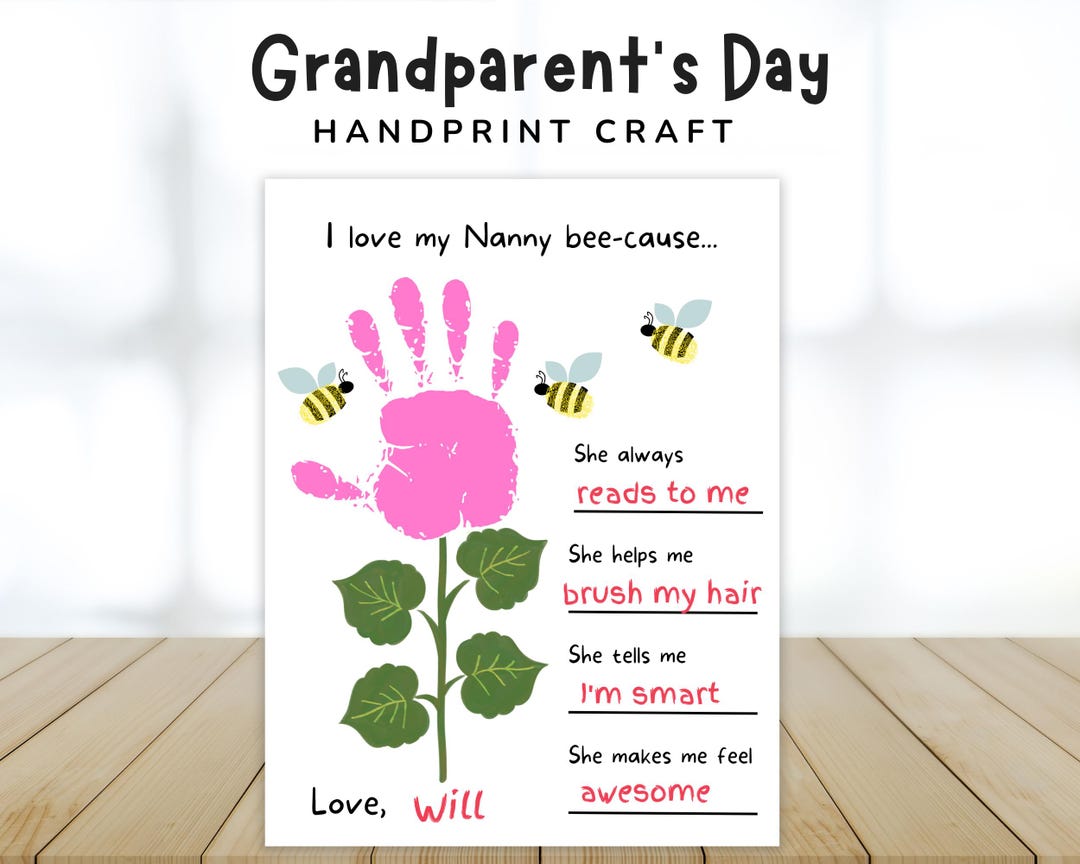 Nanny Grandparents Day Handprint Craft, Nanny Gift Kids, Mothers Day ...