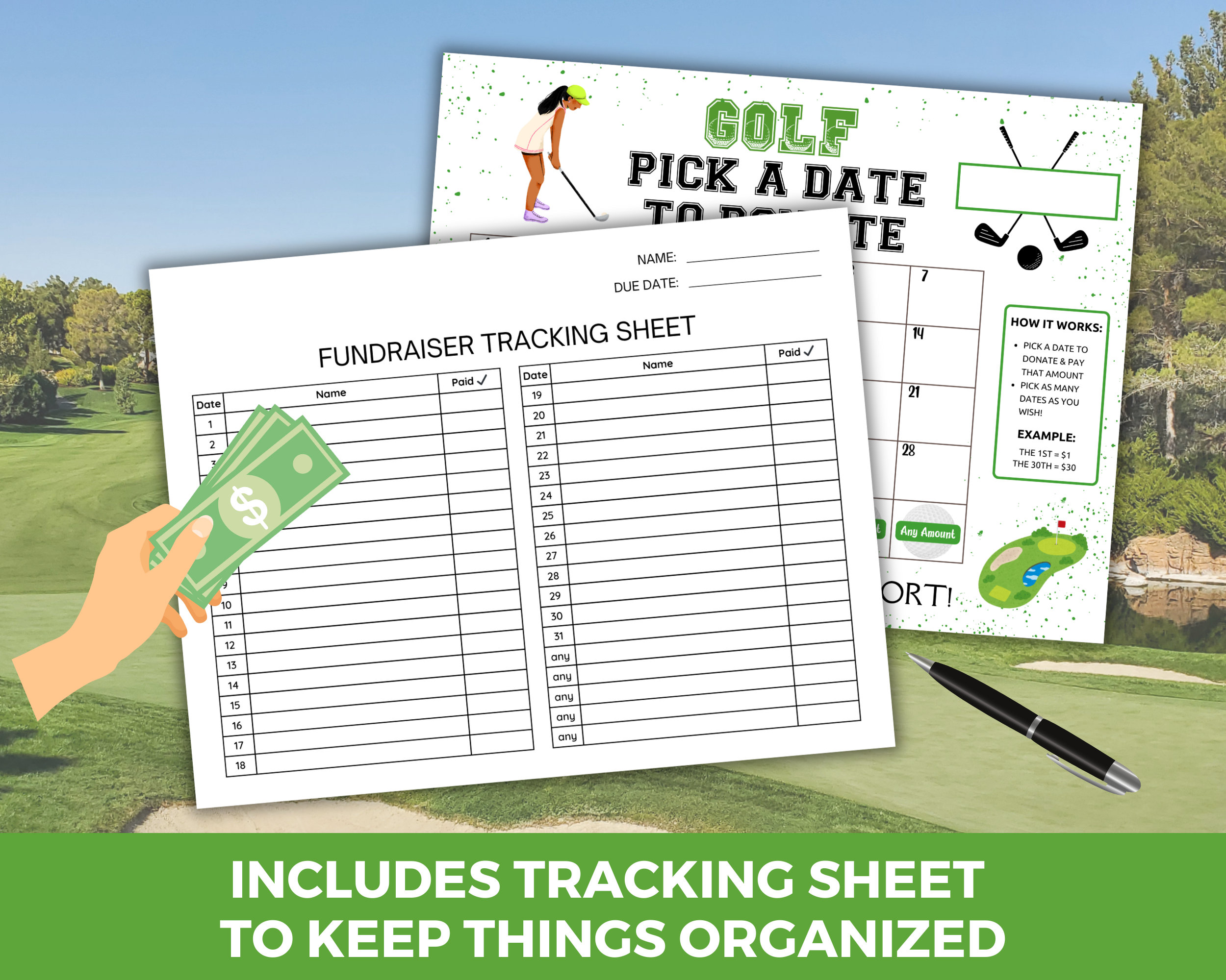 Girls Golf Fundraiser Calendar, Pick a Date to Donate Calendar, Cash ...