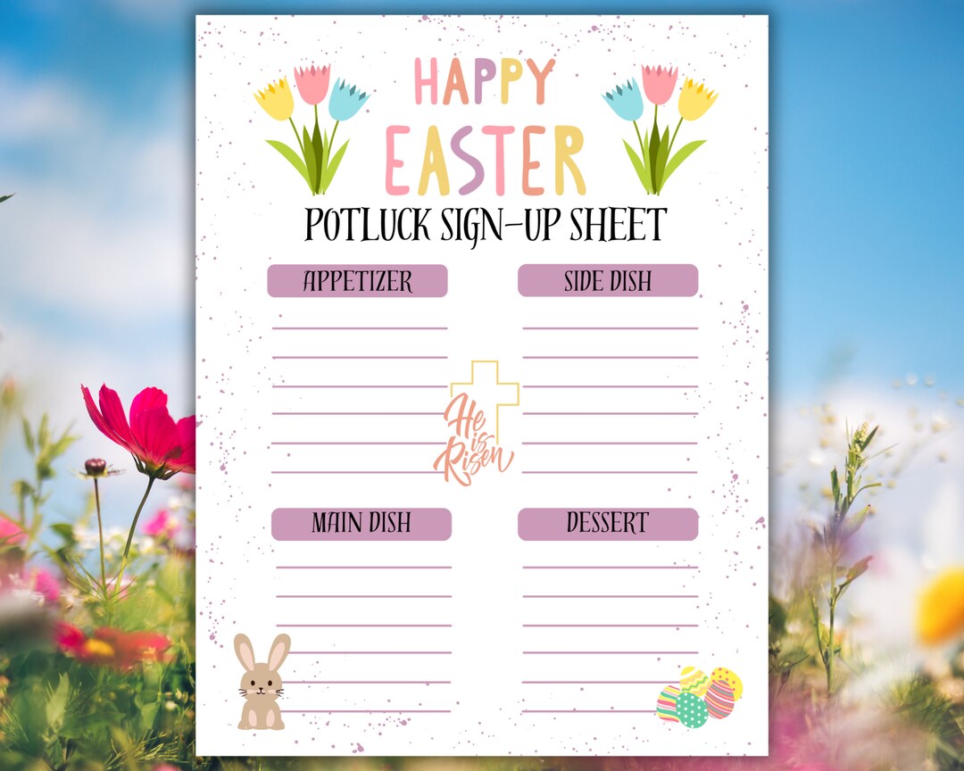 Easter Potluck Sign up Sheet, Potluck Sign up Form, Easter Party Menu ...