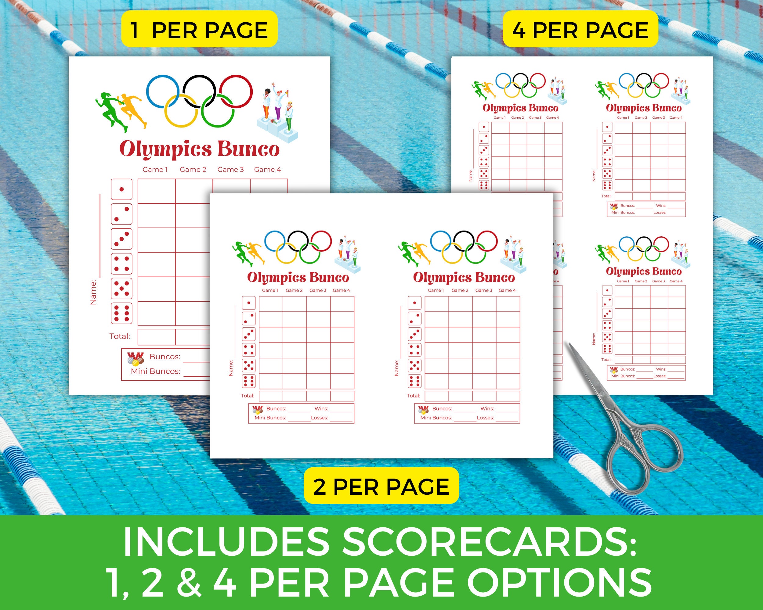 Paris Games Bunco Score Sheets, Summer Bunco Score Cards, Summer Games ...