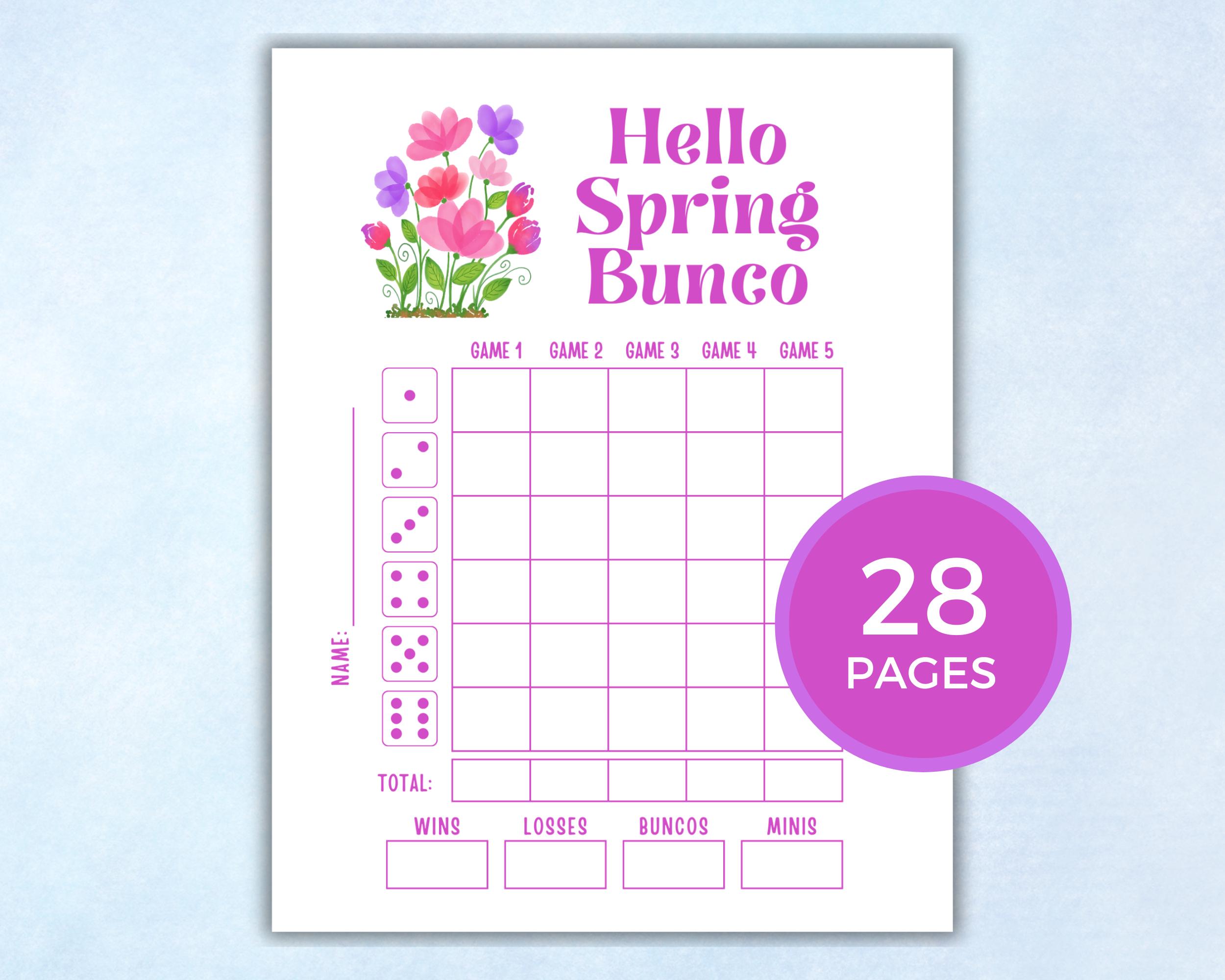 Spring Bunco Score Cards, April Bunco Tally Sheets, Hello Spring Table ...