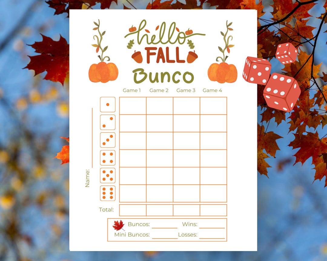 Fall Bunco Game, Printable BUNCO, Thanksgiving Party Games, Autumn ...