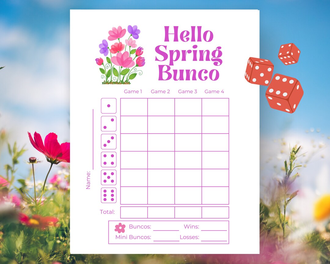 Spring Bunco Score Sheets, April Bunco Sheets, Hello Spring Bunco Game ...