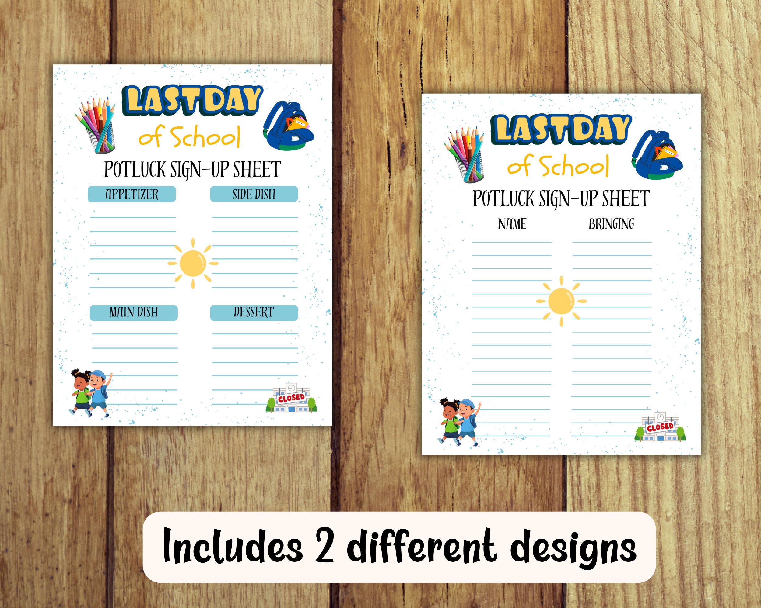 Last Day of School Potluck Sign up Sheet, School's Out Sign up Form ...