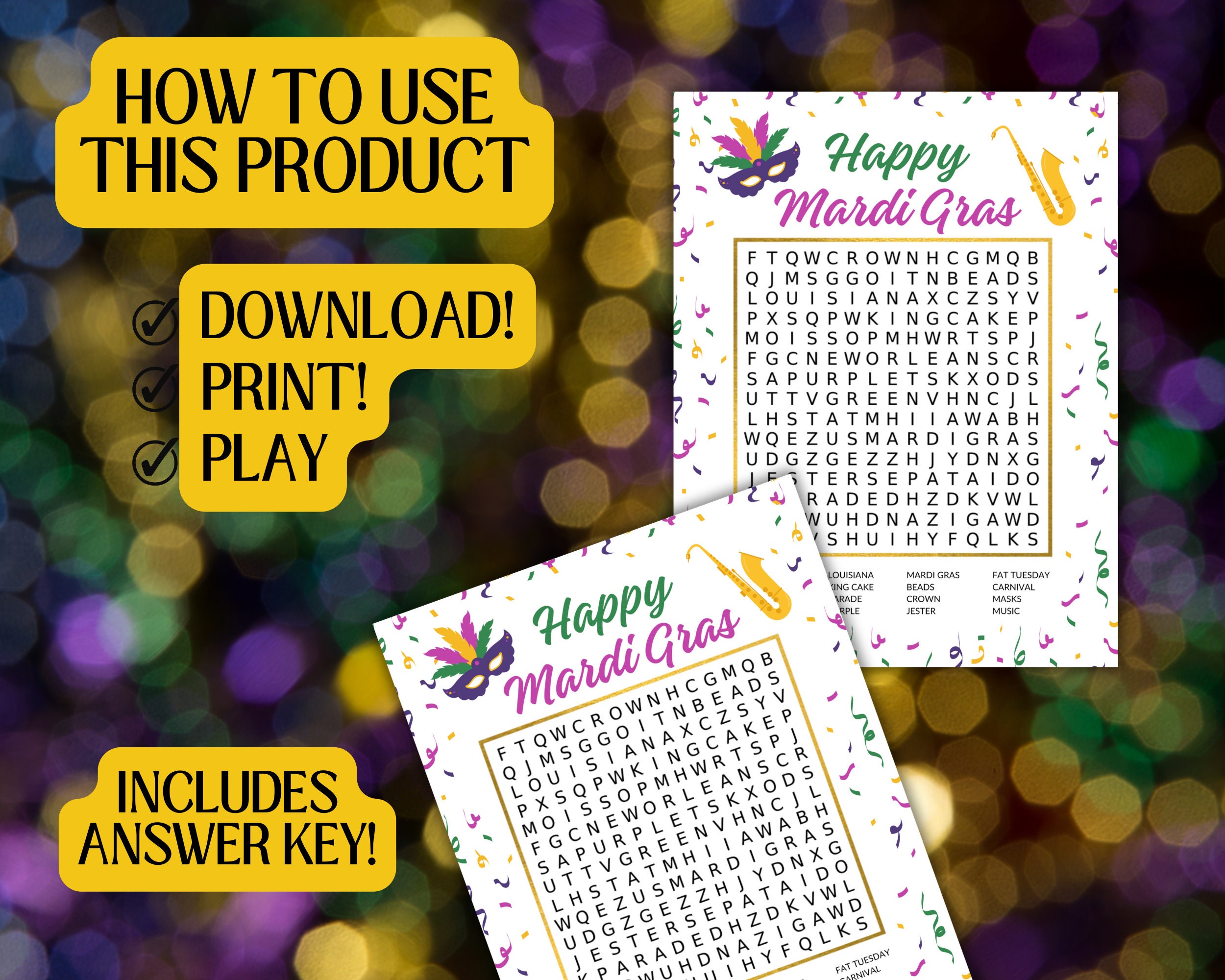 Mardi Gras Word Search, Fat Tuesday Party Game, New Orleans Word Game ...