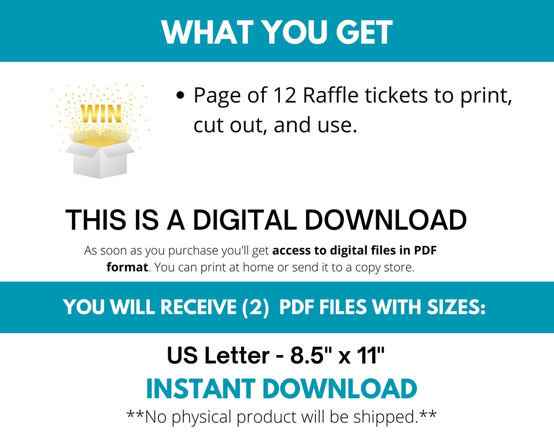 Printable Raffle Tickets, Enter to Win Tickets, Simple Raffle Ticket ...