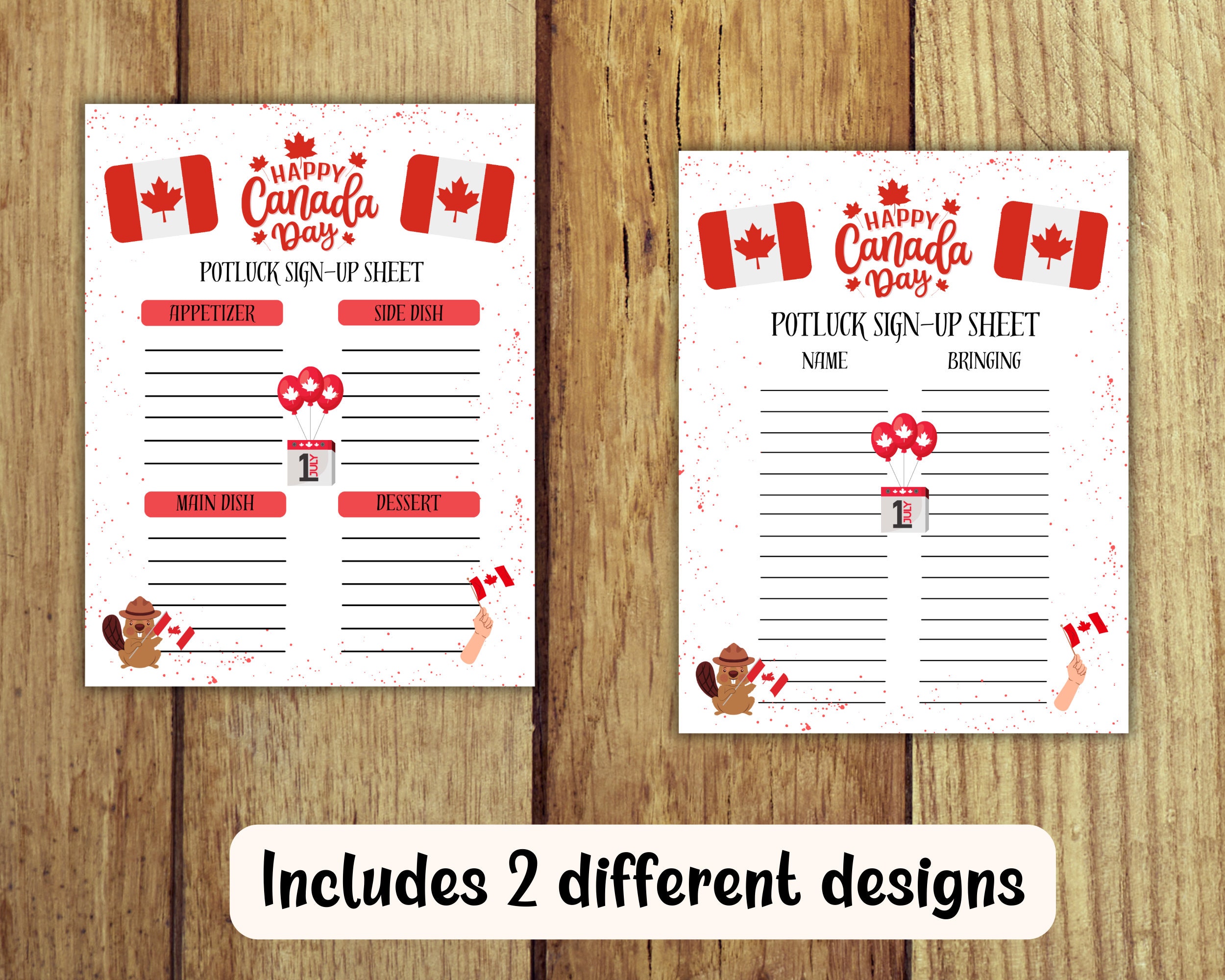 Canada Day Potluck Sign up Sheet, Canada Day Menu Sign up Form, Canada ...