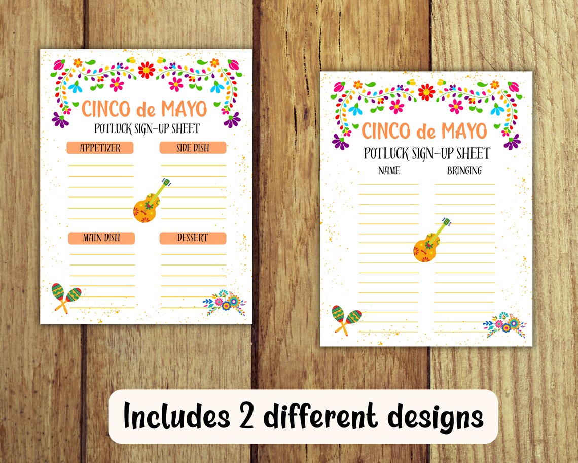 Cinco De Mayo Potluck Sign up Sheet, Fiesta Sign up Form, Cinco Potluck ...