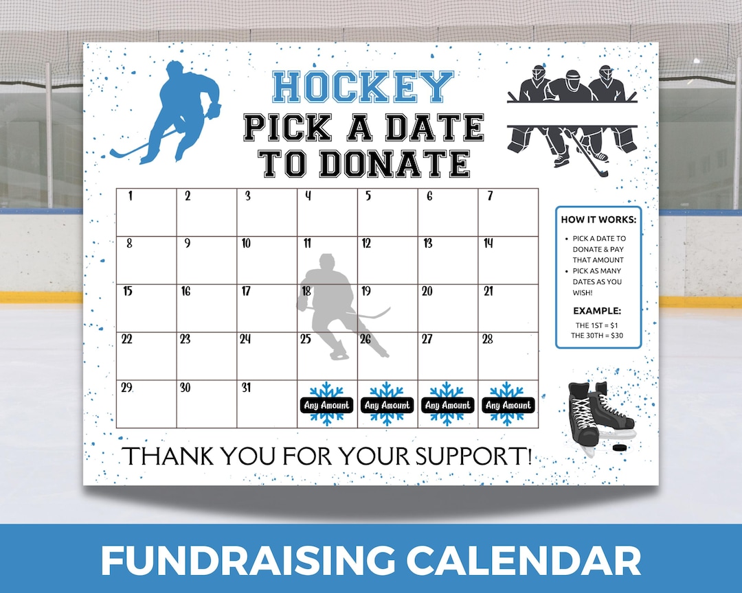 Hockey Team Fundraiser Calendar, Pick a Date to Donate Calendar, Cash ...