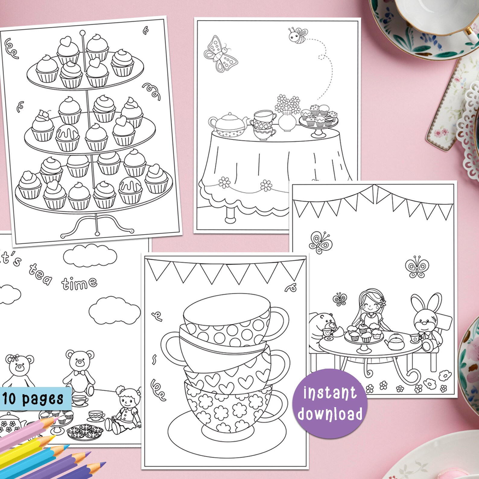 Tea Party Coloring Pages, Tea Party Activity Pages, Tea Party Favors ...