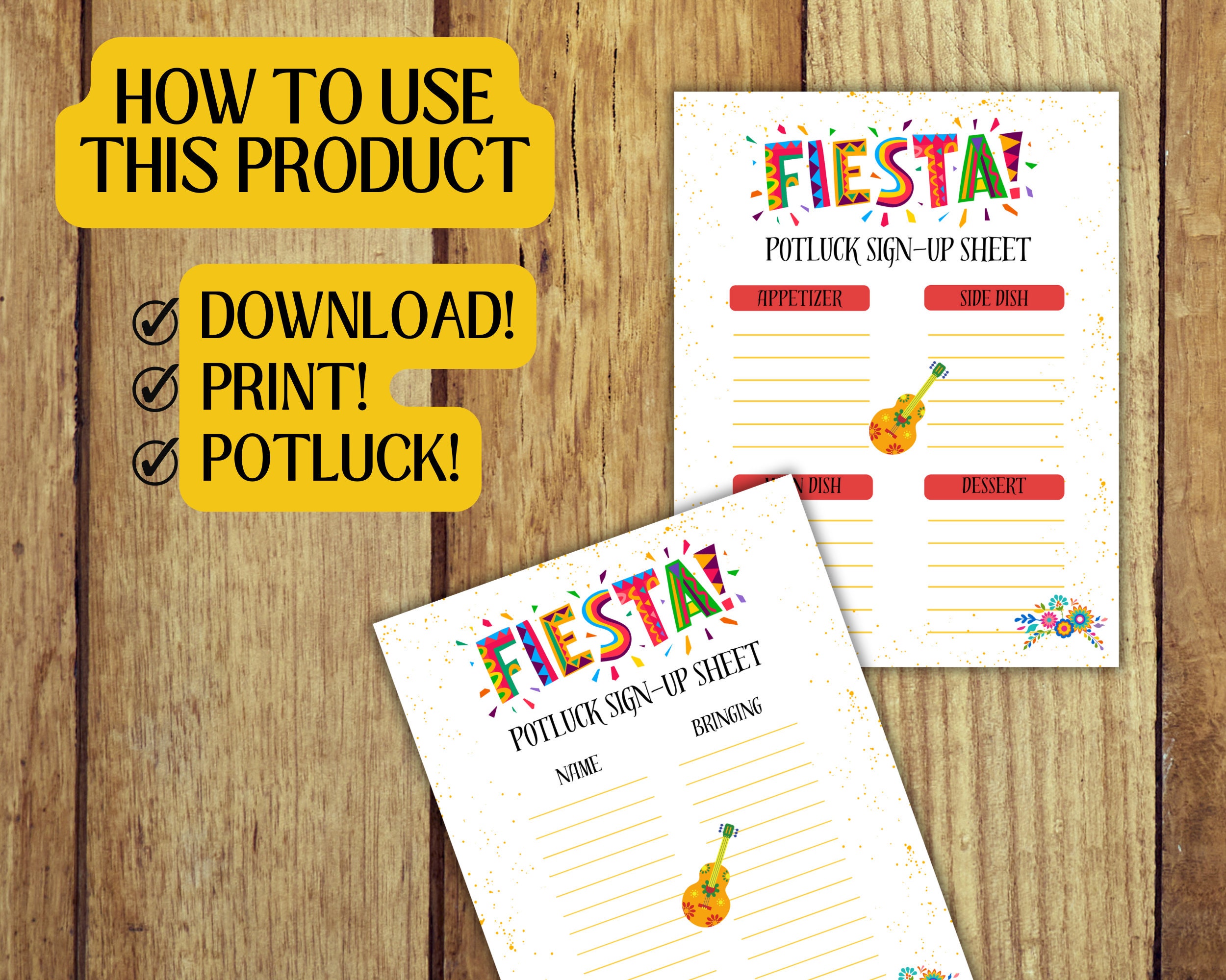 Fiesta Potluck Sign up Sheet, Fiesta Sign up Form, Cinco De Mayo ...