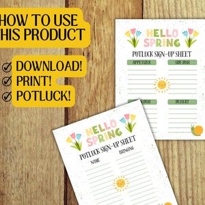 Spring Potluck Sign up Sheet, Spring Sign up Form, Potluck Sign up Form ...