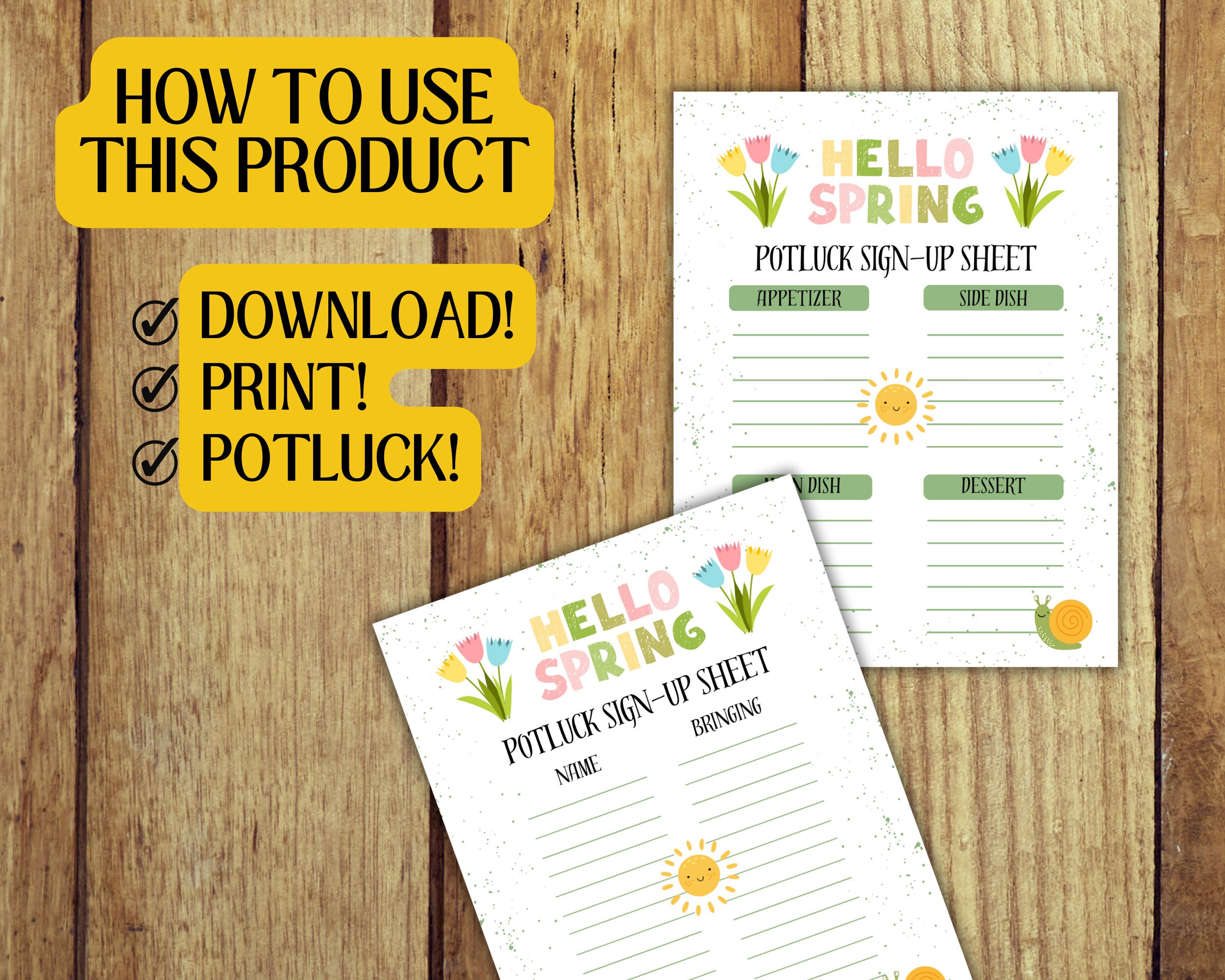 Spring Potluck Sign up Sheet, Spring Sign up Form, Potluck Sign up Form ...