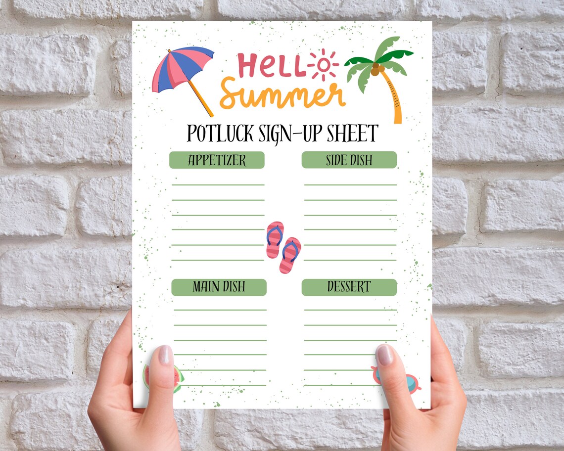 Summer Potluck Sign up Sheet, Summer Sign up Form, Potluck Sign up Form ...