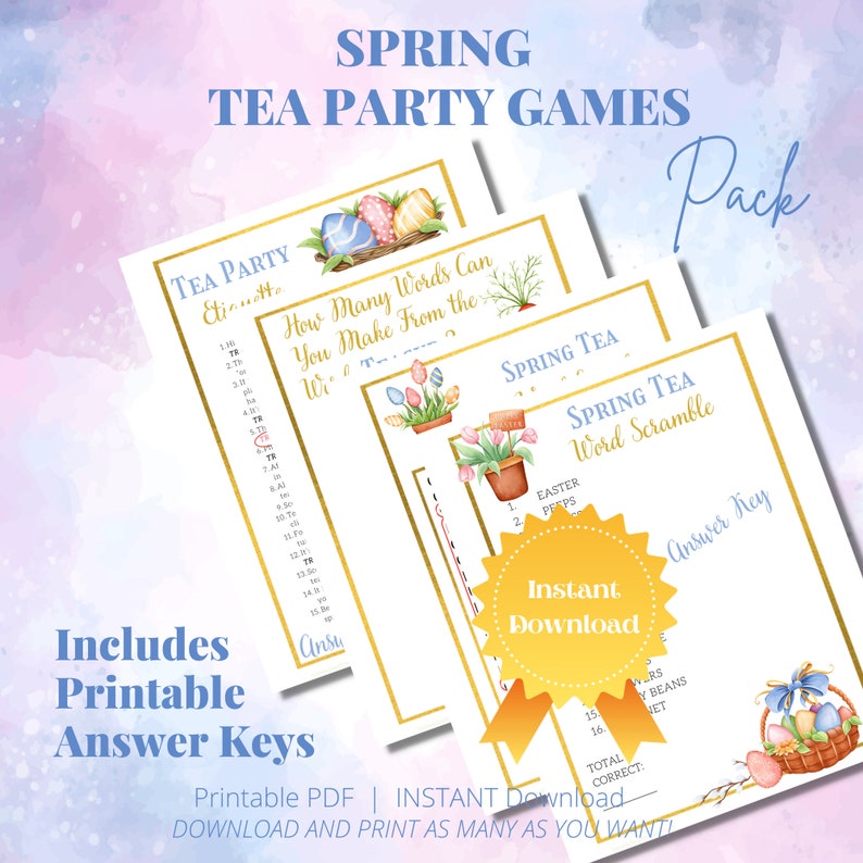 Spring Tea Party Games, Tea Party Games, Easter Tea Party Games, Spring ...