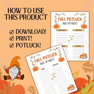 Fall Potluck Sign up Sheet, Fall Fest Sign up Sheet, Potluck Sign up ...