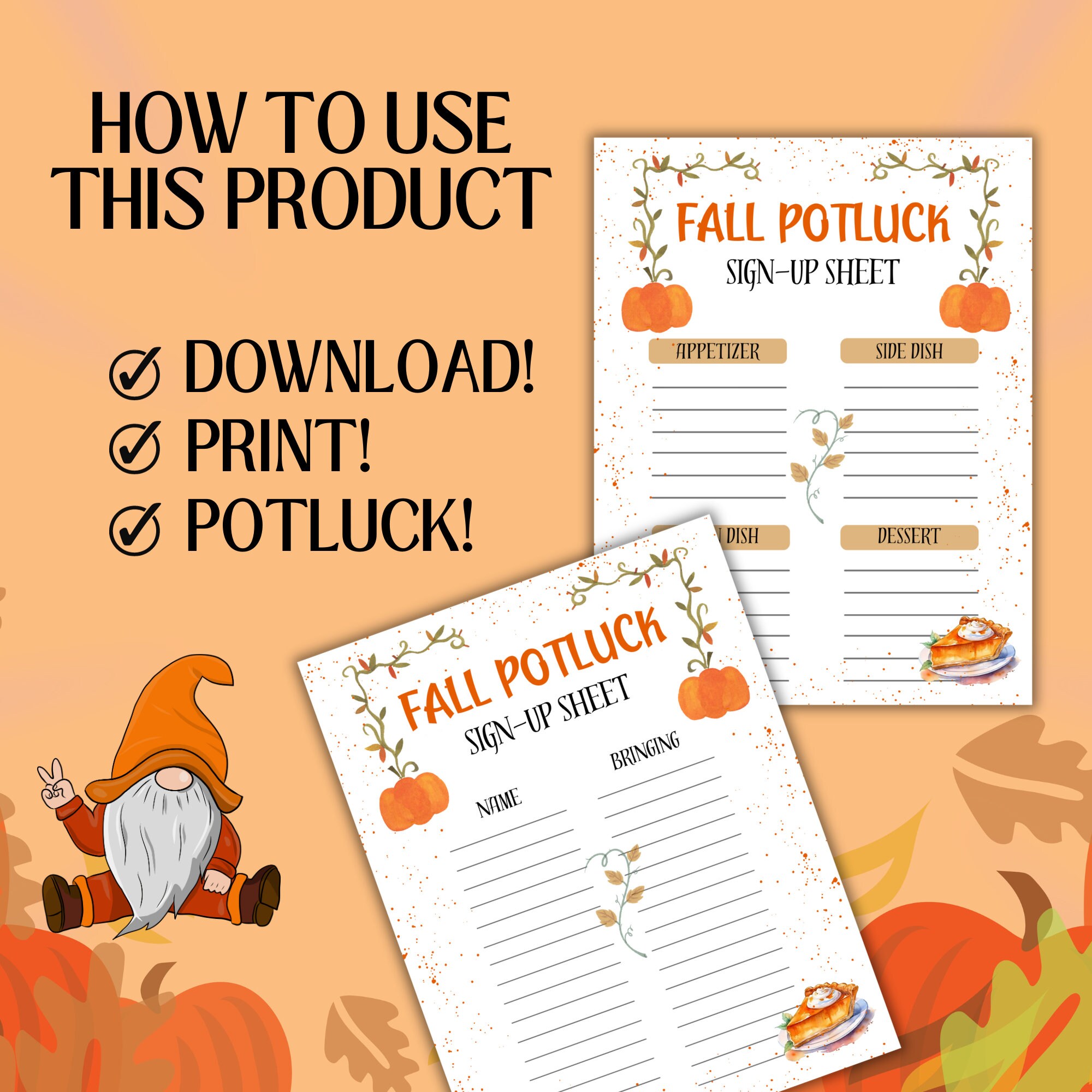 Fall Potluck Sign up Sheet, Fall Fest Sign up Sheet, Potluck Sign up ...