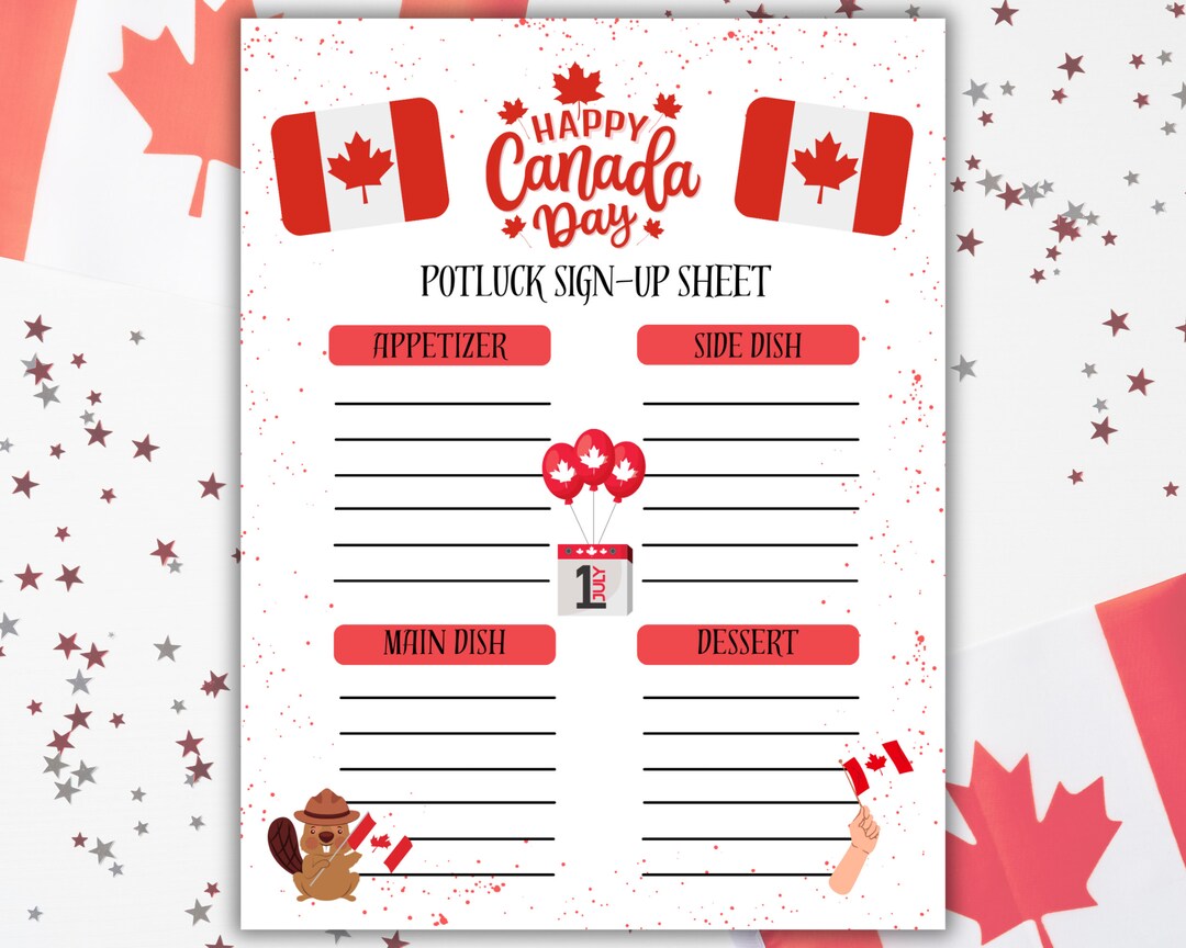 Canada Day Potluck Sign up Sheet, Canada Day Menu Sign up Form, Canada ...