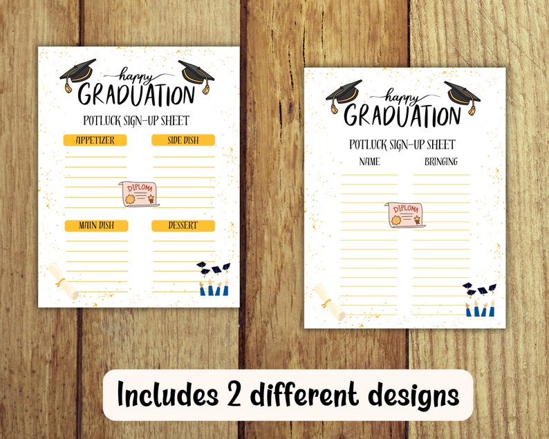 Graduation Potluck Sign up Sheet, Graduation Menu Sign up Form, Potluck ...
