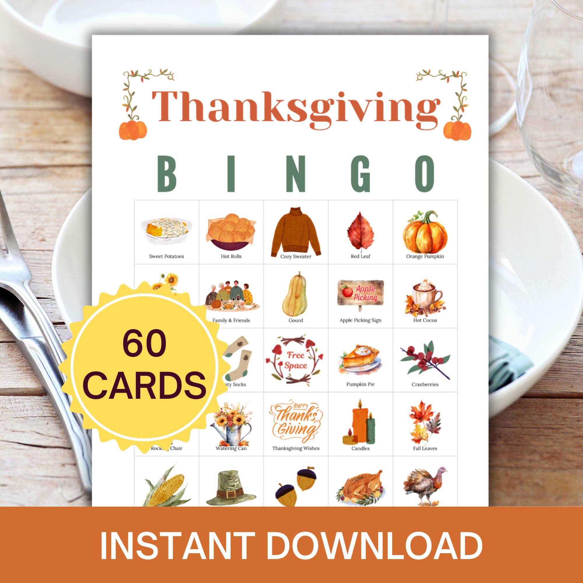 Fall Printable Bingo, Thanksgiving Bingo, Office Party Game, 60 Cards ...
