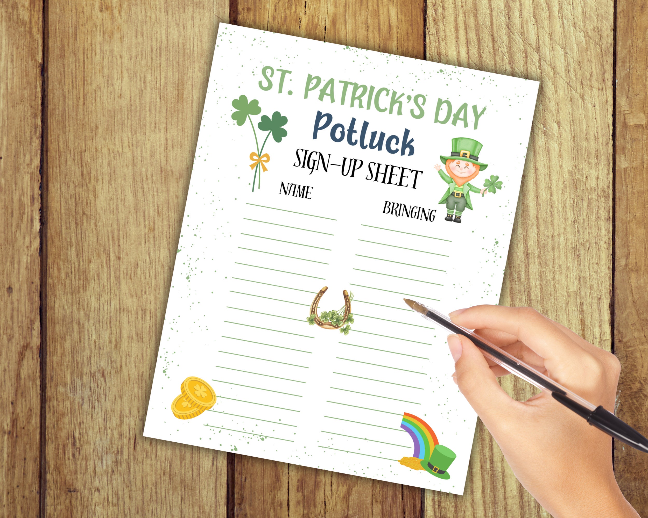 St Patricks Day Potluck Sign up Sheet, Potluck Sign up Sheet, Potluck ...