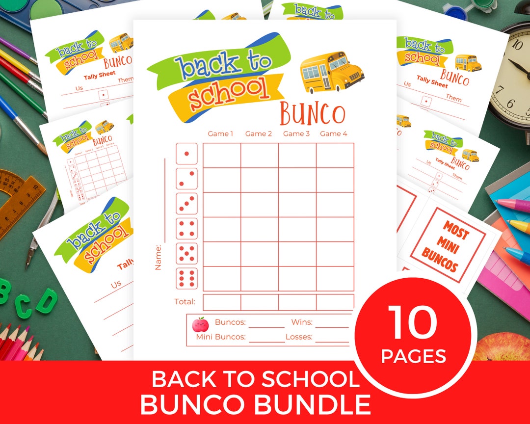 Back to School Bunco Score Sheets, School Days Bunco Score Cards ...